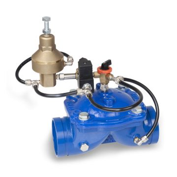 Pressure sustaining grooved valve with electric control and metal pilot ...