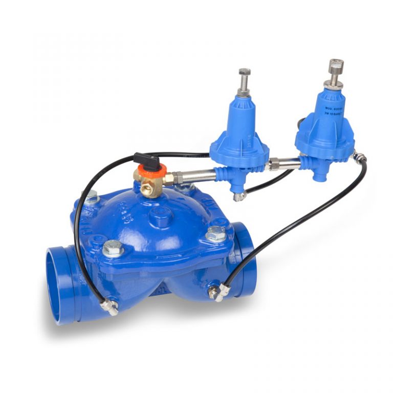 Pressure reducing & pressure sustaining grooved valve with plastic ...